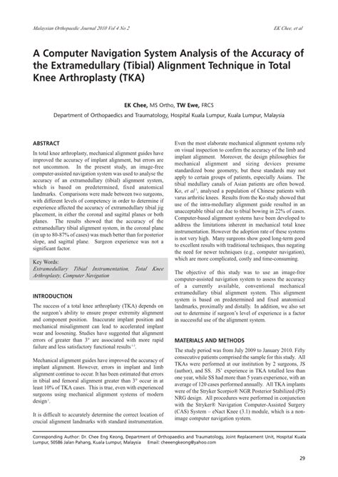 Pdf A Computer Navigation System Analysis Of The Accuracy Of The Extramedullary Tibial
