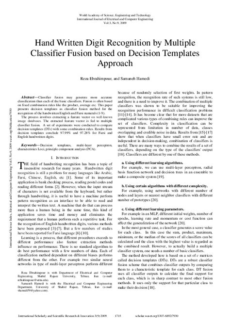 Pdf Hand Written Digit Recognition By Multiple Classifier Fusion