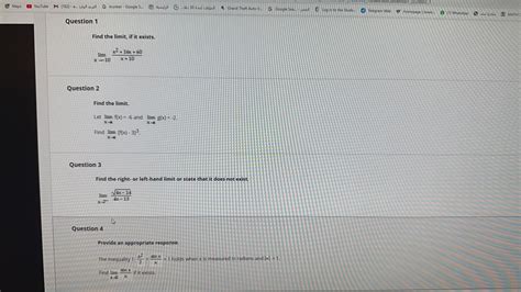 solved find the limit if it exists limx→−10x 10x2 16x 60