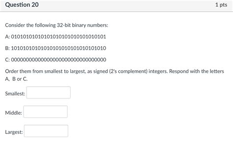 solved question 20 1 pts consider the following 32 bit