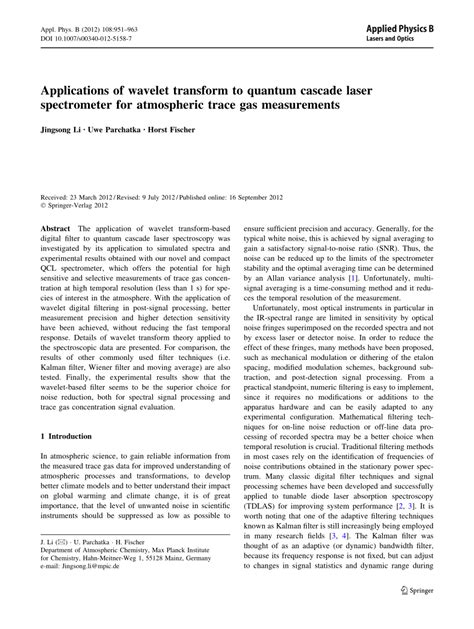 Pdf Applications Of Wavelet Transform To Quantum Cascade Laser Spectrometer For Atmospheric Pdf Applications Of Wavelet Transform To Quantum Cascade Laser Spectrometer For Atmospheric