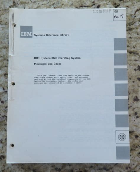 Vintage Ibm System 360 Operating System Messages And Codes Dated 1968