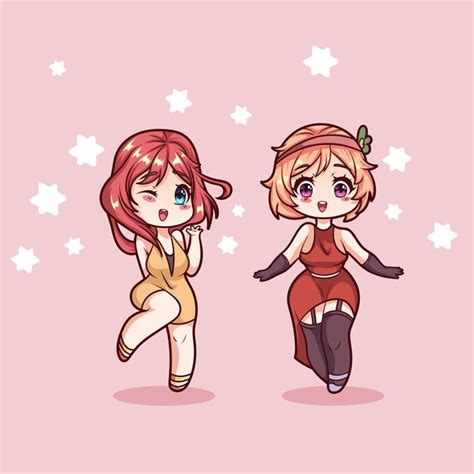 Premium Vector Two Chibi Girls With Stars