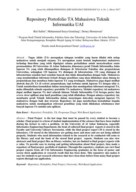 Pdf Repository Portofolio Ta Mahasiswa Teknik Informatika Uai