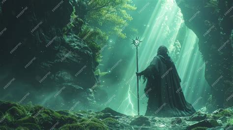 A Cloaked Figure Standing At The Entrance Of A Hidden Cave Holding A
