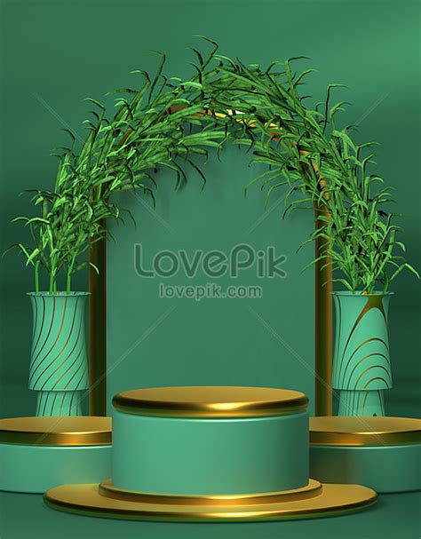 3d 렌더링 그린 럭셔리 제품 프레젠테이션 연단 배경 사진 및 창의적인 일러스트 무료 다운로드 Lovepik