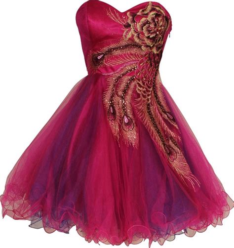 Pink Prom Dresses Cheap Short Fuchsia Prom Dresses With Peacock Print