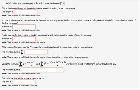 Solved 1 Point Consider The Function F X 8x 9x2 Over