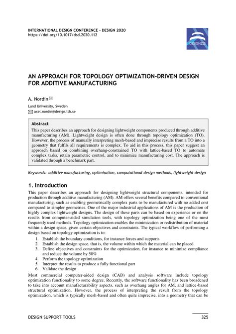 PDF AN APPROACH FOR TOPOLOGY OPTIMIZATION DRIVEN DESIGN FOR ADDITIVE MANUFACTURING