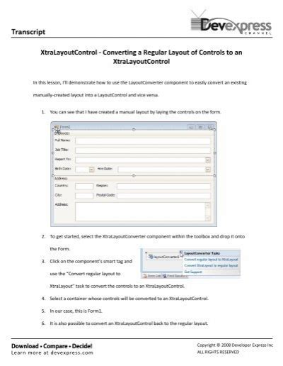 xtralayoutcontrol converting a regular layout of devexpress