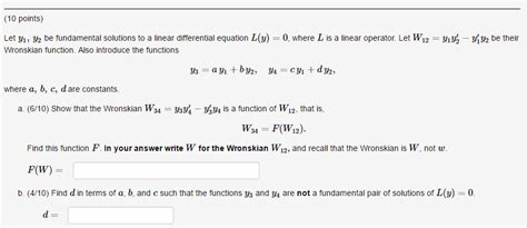 Solved Let Y Y Be Fundamental Solutions To A Linear Chegg Com