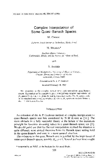 Pdf Complex Interpolation Of Some Quasi Banach Spaces