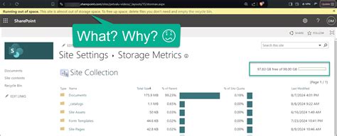 sharepoint online site collection is running out of space message