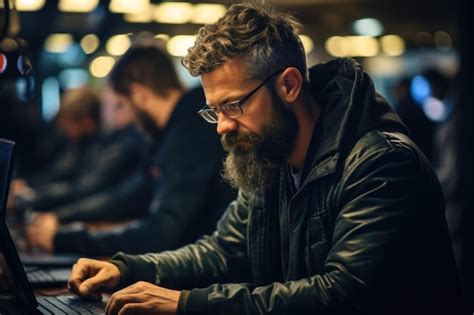 Software Developer Thinking While Touches The Beard While Typing On The Laptop S Generative Ia