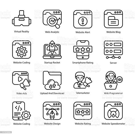 디지털 서비스 벡터 개요 아이콘 디자인 그림입니다 흰색 배경의 디지털 서비스 기호 Eps 10 파일 세트 3 0명에 대한 스톡 벡터 아트 및 기타 이미지 Istock