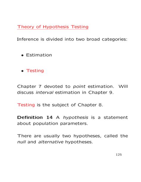 Theory Of Hypothesis Testing Inference Is Divided Into Two Broad