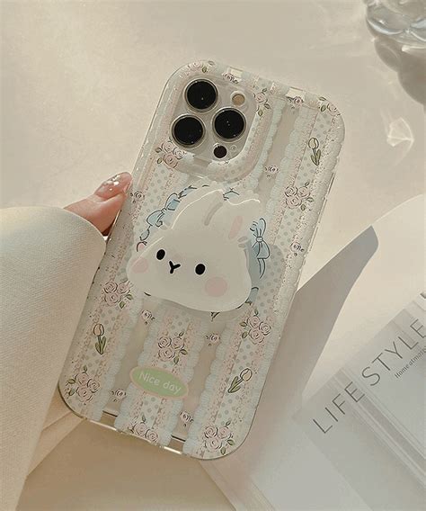 귀여운 아이폰 레이스 장미 토끼 스마트톡 거치대 유니크 키치 봄 플라워 실리콘 핸드폰 휴대폰 애플 폰 우정 생일 선물 선물 케이스 아이폰케이스 11 12 프로 13 14