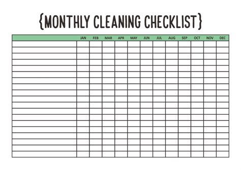Blank Monthly Cleaning Checklist Printable Cleaning Checklist