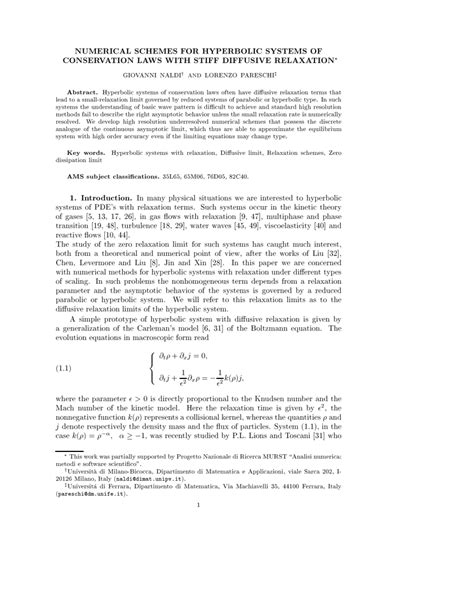 Pdf Numerical Schemes For Hyperbolic Systems Of Conservation Laws