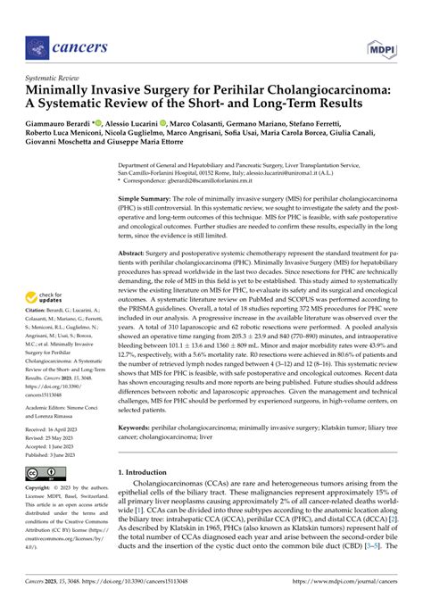 Pdf Minimally Invasive Surgery For Perihilar Cholangiocarcinoma A Systematic Review Of The