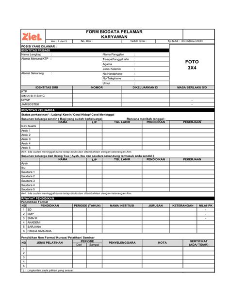Form Biodata Karyawan Pdf