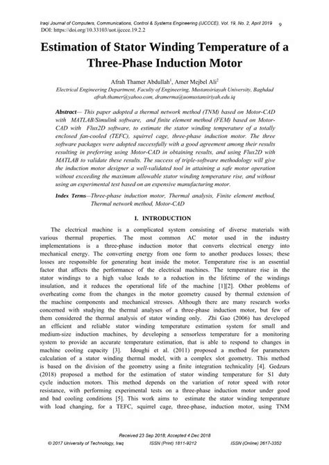 Pdf Estimation Of Stator Winding Temperature Of A Three Phase