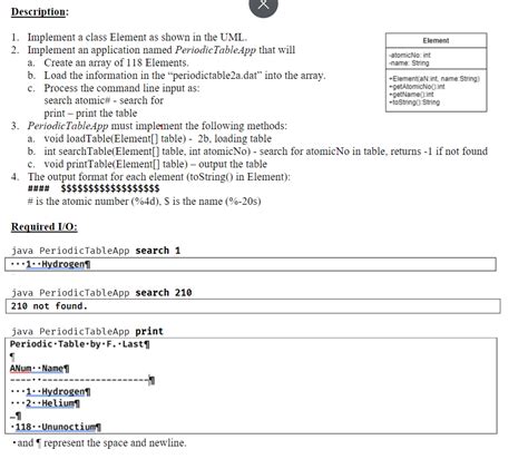 solved description 1 implement a class element as shown in