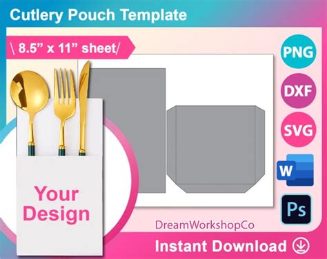 Cutlery Pouch Template Cutlery Set Template Cutlery Paper Etsy