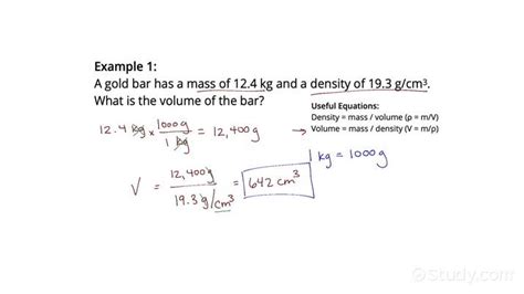 How To Find Volume Using Mass Density Chemistry Study Com