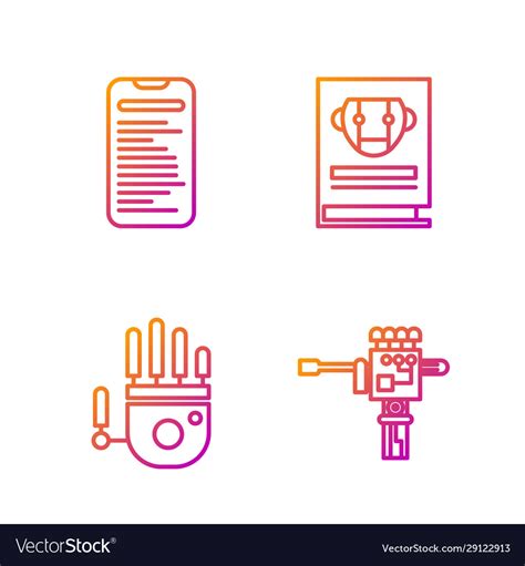 Set Line Mechanical Robot Hand And Screwdriver Vector Image