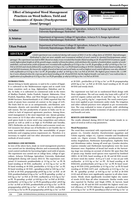 Pdf Effect Of Integrated Weed Management Practices On Weed Indices Yield And Economics Of