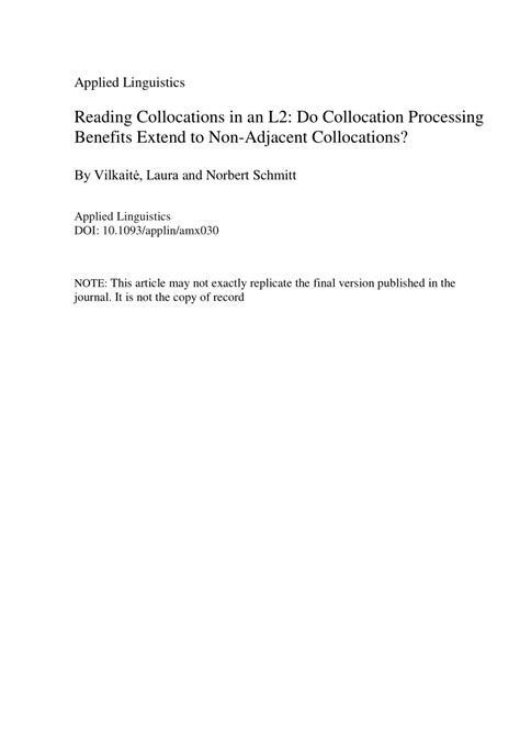 Pdf Reading Collocations In An L2 Do Collocation Processing Benefits Extend To Non Adjacent