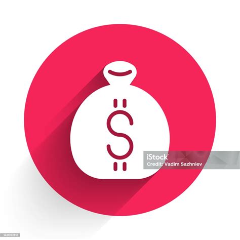 화이트 머니 가방 아이콘은 긴 그림자 배경으로 분리되어 있습니다 달러 또는 Usd 기호입니다 현금 은행 통화 기호입니다 빨간색