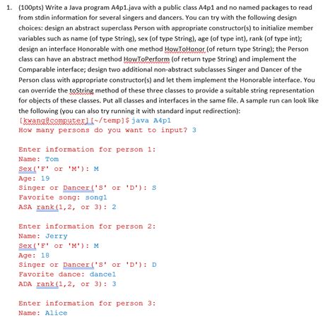 Solved 1 100pts Write A Java Program A4p1java With A