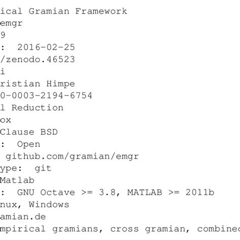 Sample Code Ini File For Version 3 9 Of The Empirical Gramian Framework Download Scientific