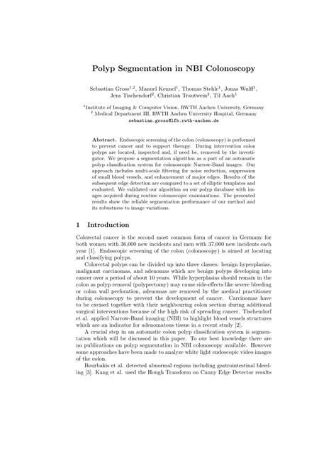 Pdf Polyp Segmentation In Nbi Colonoscopy