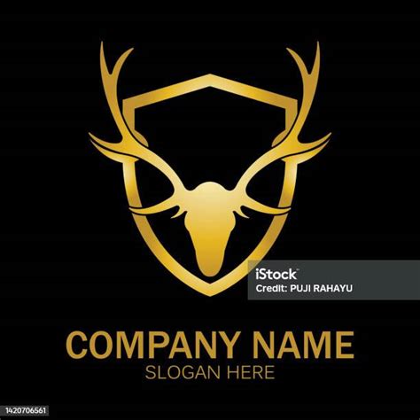 크리에이 티브 사슴 골든 쉴드 로고 디자인 심볼 벡터 일러스트 레이 션 개념에 대한 스톡 벡터 아트 및 기타 이미지 개념 계절 금 금속 Istock