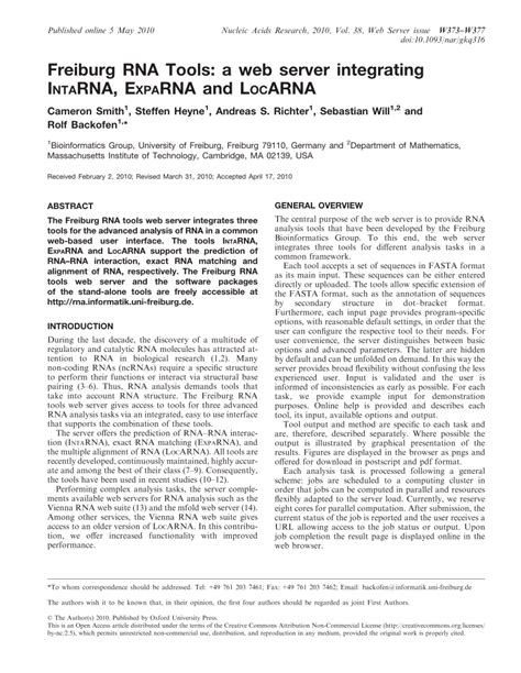 pdf freiburg rna tools a web server integrating intarna exparna and