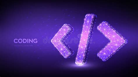 Programming Code Icon D Low Polygonal Abstract Programming Code Symbol Coding Or Hacker