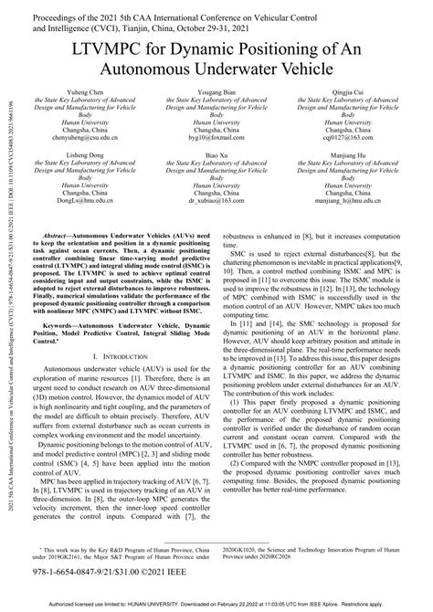 Pdf Ltvmpc For Dynamic Positioning Of An Autonomous Underwater Vehicle