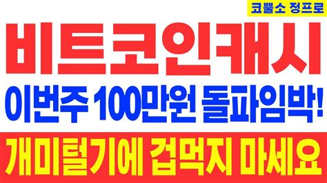 비트코인 캐시 이번주 100만원 돌파임박 개미털기에 겁먹지 마세요 Youtube