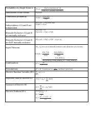 Midterm Formula Sheet Pdf Probability Of A Single Event A P A Of Occurences Of A Total