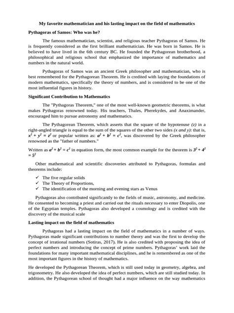 My Favorite Mathematician And His Lasting Impact On The Field Of