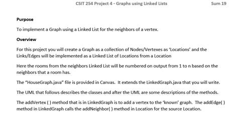 csit 254 project 4 graphs using linked lists sum 19
