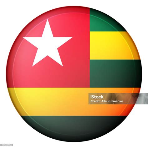 토고의 깃발유리 라이트 볼 둥근 구 템플릿 아이콘 국가 기호 흰색 배경에 강조 표시된 광택 사실적 공 3d 추상 벡터 일러스트레이션 큰 거품 3차원 형태에 대한 스톡 벡터