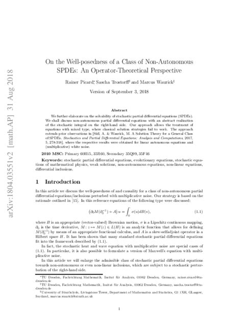Pdf On The Well Posedness Of A Class Of Nonautonomous Spdes An