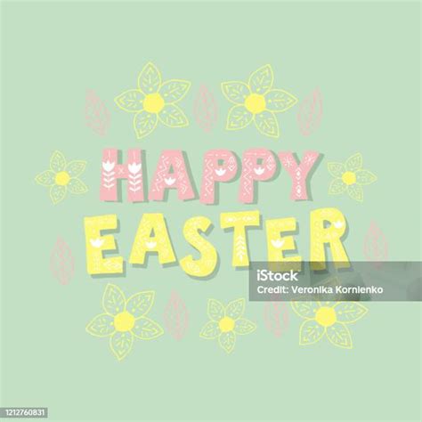 해피 부활절 타이포그래피 엽서 부활절 날 봄 문자 디자인입니다 귀여운 계란과 꽃 글꼴 그림입니다 포스터 배너 카드 벡터 Eps 10 계절에 대한 스톡 벡터 아트 및 기타