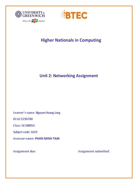 Higher Nationals In Computing Unit 2 Networking Assignment Pdf