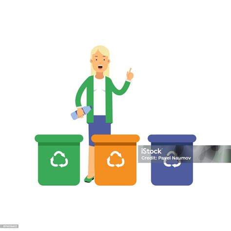 행복 한 여자 손으로 쓰레기 컨테이너 근처 서 및 폐기물 정렬 독일에 대한 스톡 벡터 아트 및 기타 이미지 독일 만화 벡터 Istock