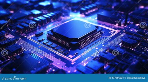 Heart Of The Machine Microprocessor In Purple Glow Motherboard